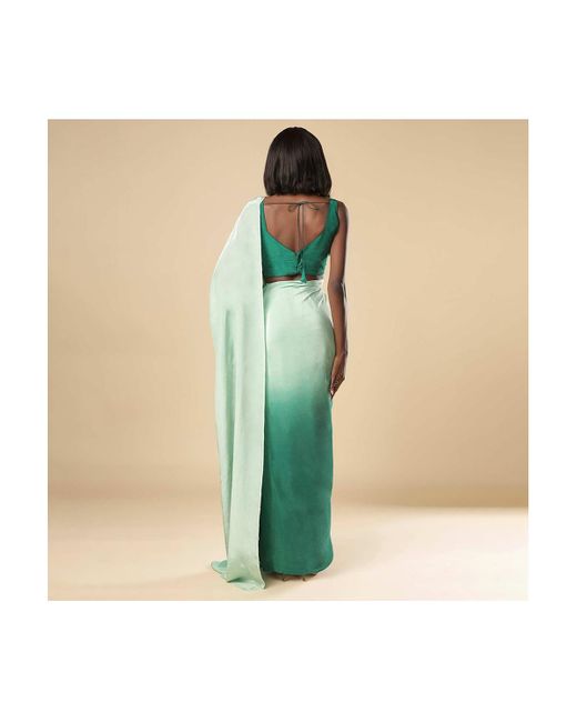 One Minute Saree Cerah Green & Mint Ombre Satin Ready To Wear Sari | Lyst