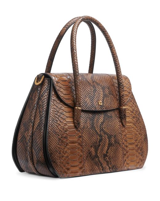 Donna Karan Donna Karan Bellerose Double Top Handle Python Satchel in Brown | Lyst