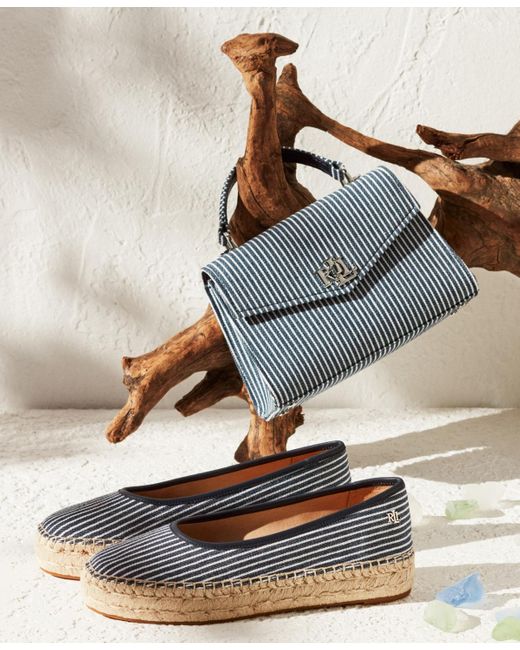 Ralph Lauren Striped Canvas Small Farrah Satchel in Blue | Lyst