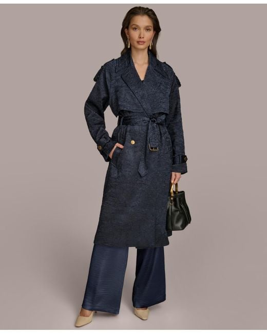 Donna Karan Crinkle Satin Trench Coat in Blue | Lyst