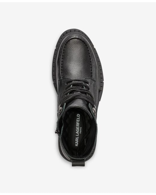 Karl Lagerfeld Pebble Grained Leather Apron Toe Work Boot in Black for ...