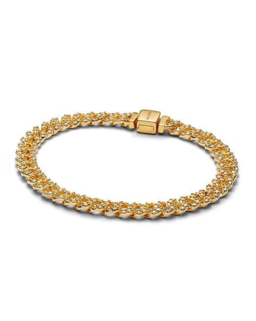 PANDORA Plated Pave Cuban Chain Bracelet in Metallic | Lyst