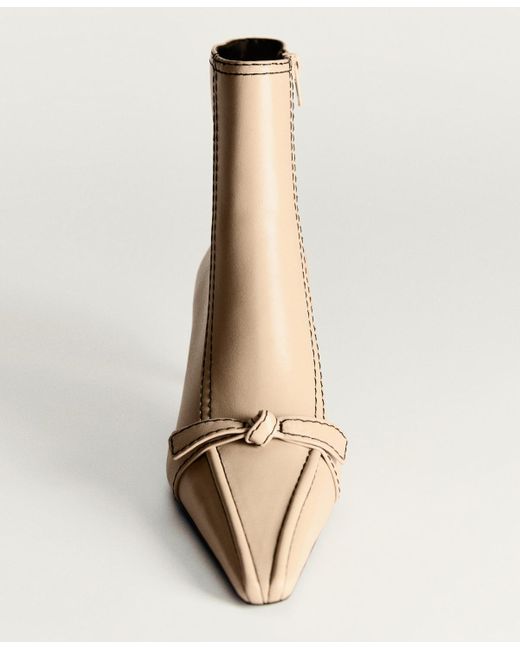 Mango Bow And Decorative Stitching Leather Boots in Natural | Lyst