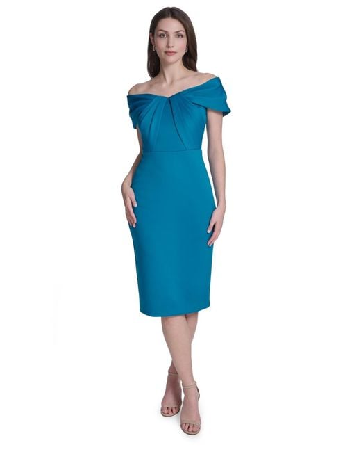 Eliza J Off-the-shoulder Midi Dress in Blue | Lyst