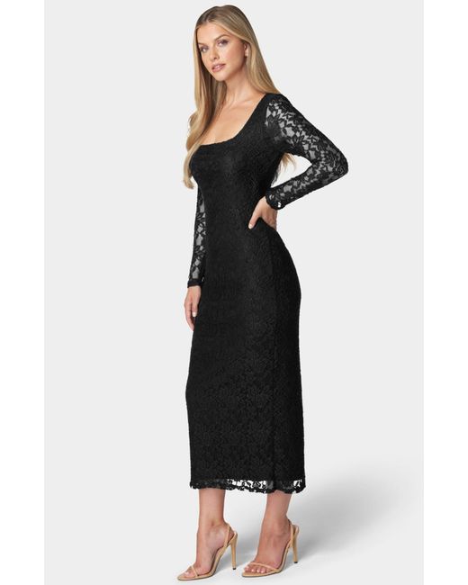 Bebe Lace Square Beck Maxi Dress in Black | Lyst