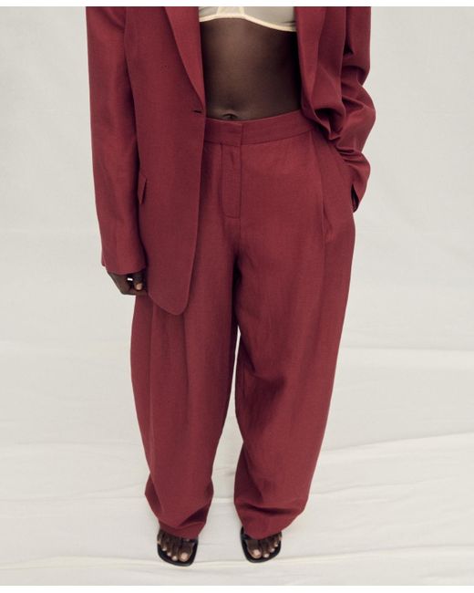 Mango Wide Leg Linen-blend Suit Pants in Red | Lyst