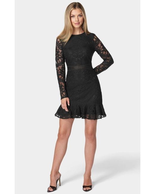 Bebe Open Back Lace Mini Dress in Black | Lyst