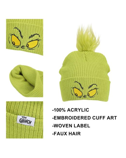 The Grinch Grinch Eyes Embroidery And Faux Hair Acrylic Knit Cuff ...