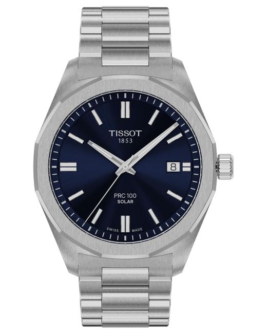 Tissot Swiss Prc 100 Solar Quartz Stainless Steel Bracelet Watch 39mm ...