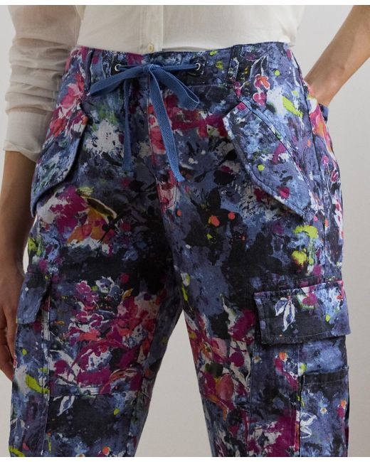 Ralph Lauren Petite Print Linen Cargo Ankle Pants in Blue | Lyst