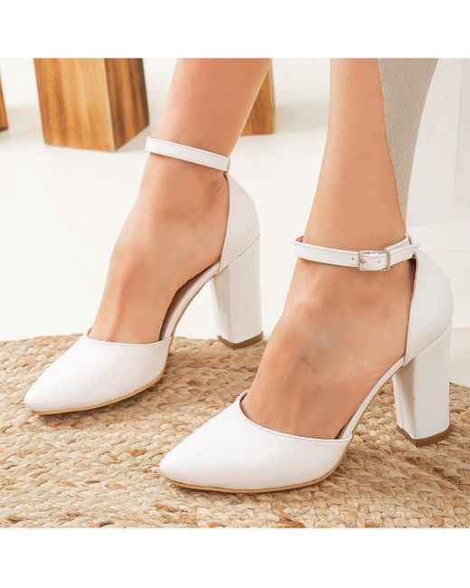 Forever & Always Shoes Gisele High Block Heel Pumps in White | Lyst