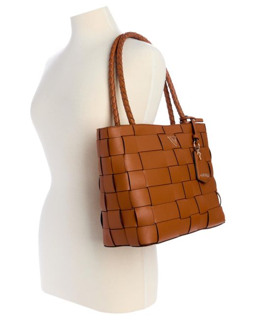 Guess Maylee Girlfriend Woven Tote Bag in Brown | Lyst