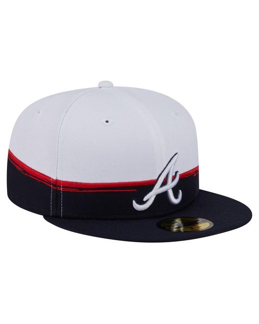KTZ Navy/white Atlanta Braves Paint Stroke 59fiftyâ Fitted Hat for Men ...