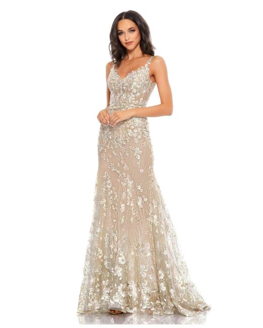 Mac Duggal Floral Embroidered Corset Bodice Gown In Natural Lyst