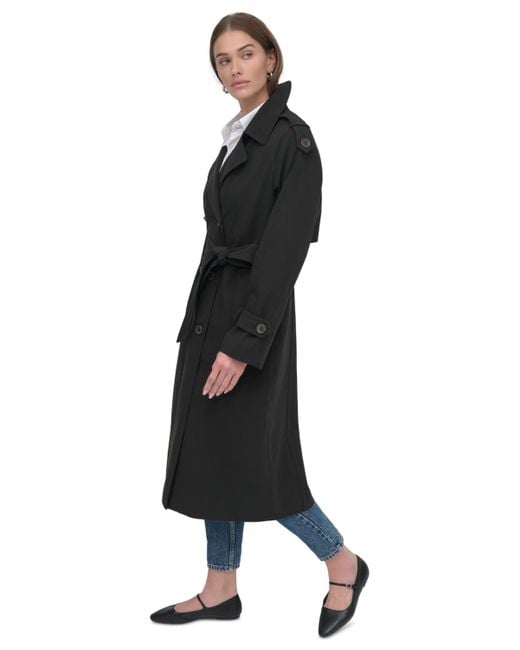 DKNY Belted Double-breasted Trench Coat in Black | Lyst