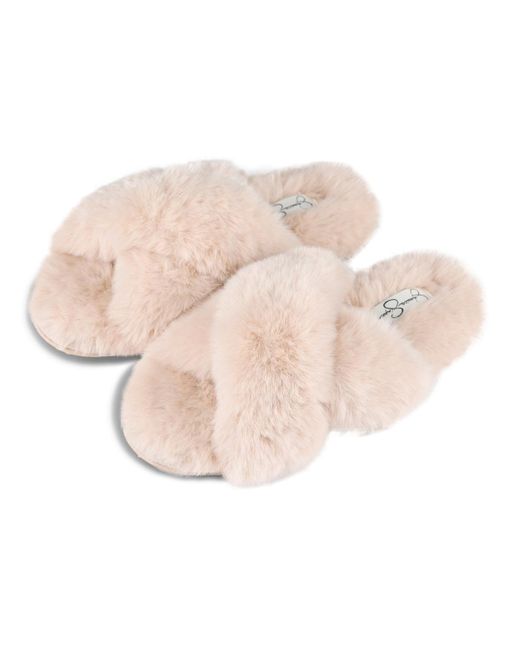 Jessica Simpson Extra Soft High Plush Cross Band Slide Slippers in ...