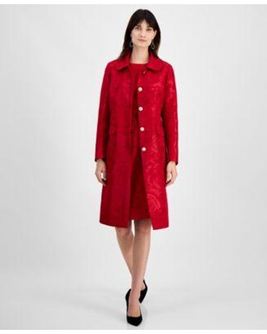 Kasper Floral Jacquard Topper Jacket Sheath Dress in Red | Lyst