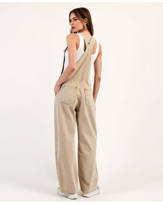 Modenaire Wide Leg Adjustable Overalls in Natural | Lyst