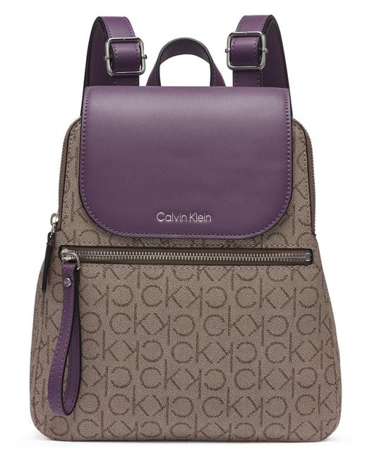 Calvin Klein Garnet Signature Triple Compartment Backpack in Purple | Lyst