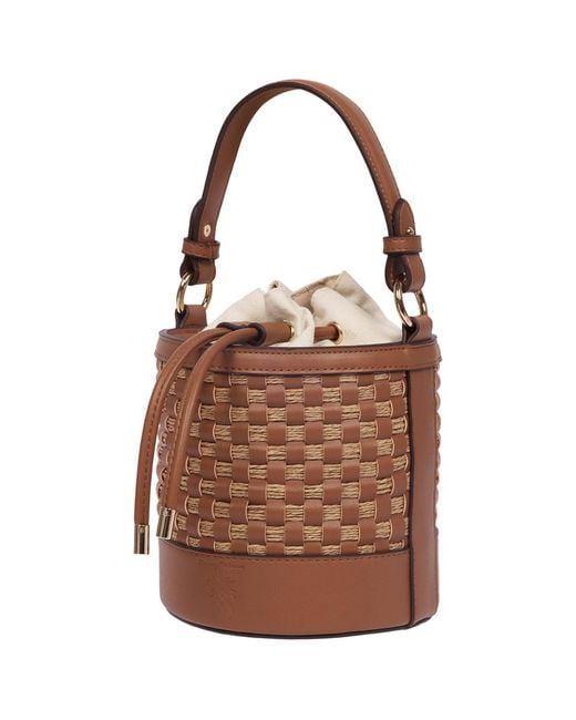 Tommy Bahama Raffia And Woven Drawstring Bucket Bag in Brown | Lyst