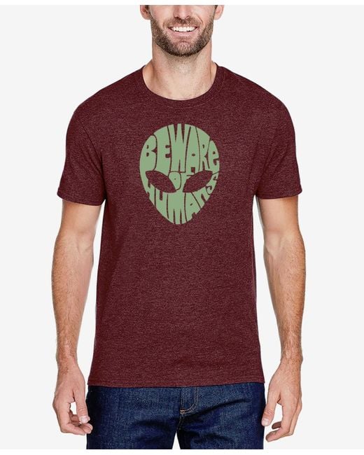 LA Pop Art Premium Blend Word Art Beware Of Humans T-shirt in Red for ...