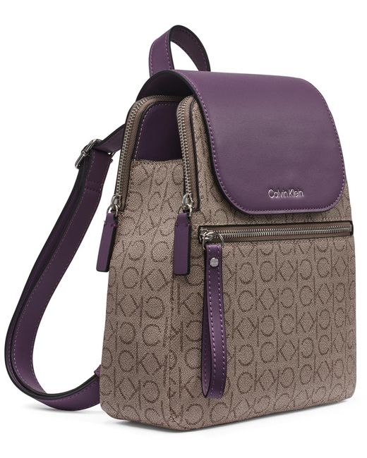 Calvin Klein Garnet Signature Triple Compartment Backpack in Purple | Lyst