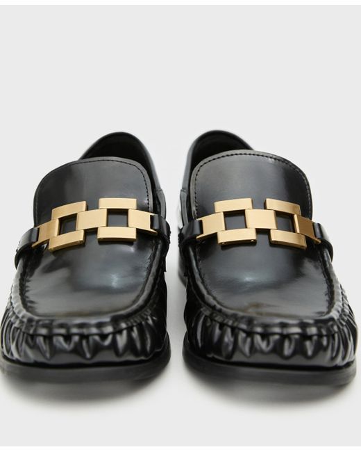 Mango Metallic Detail Leather Shoes in Black | Lyst