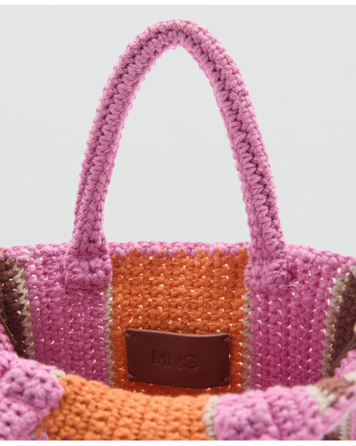 Mango Crochet Shopper Bag in Pink | Lyst