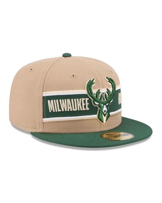 KTZ Tan/hunter Green Milwaukee Bucks 2024 Nba Draft 59fifty Hat for Men ...