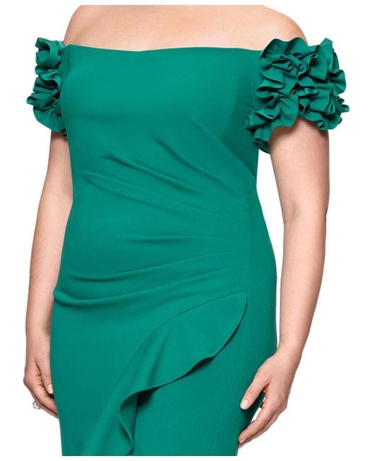 Xscape Plus Size Ruffled Off-the-shoulder Midi Dress in Green | Lyst