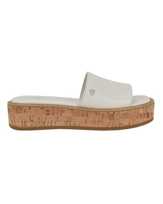 Calvin Klein Arzelia Single Band Platform Slip-on Sandals in White | Lyst