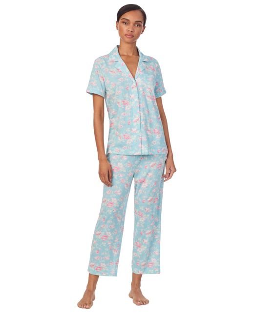 Ralph Lauren Petite 2-pc. Short-sleeve Notch-collar Cropped-pant Pajama ...