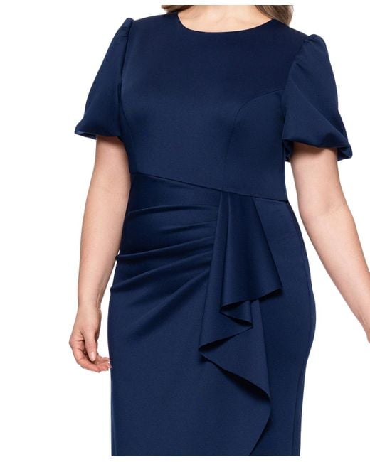 Xscape Plus Size Short-sleeve Boat-neck Draped Sheath Dress in Blue | Lyst