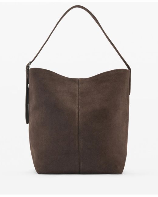 Mango Suede Leather Handbag in Brown | Lyst