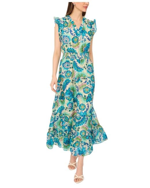 Msk Flutter Sleeve Smocked Waist V-neck Maxi Dress in Blue | Lyst