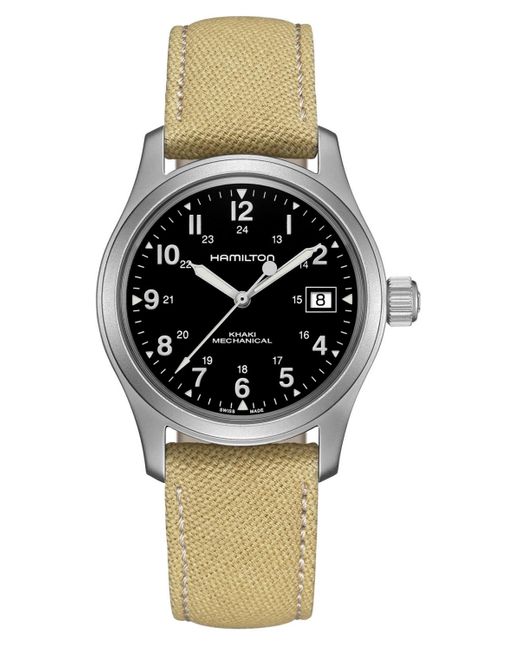 Hamilton Swiss Mechanical Khaki Field Khaki Canvas Strap Watch 38mm in ...