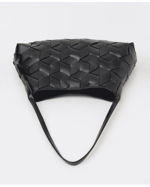 Mango Braided Leather Shoulder Bag in Black | Lyst