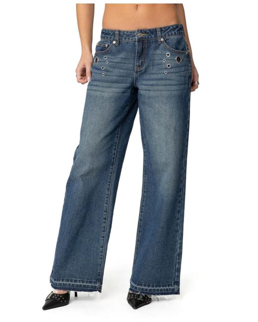 Edikted Davis Grommet Low Rise Jeans in Blue | Lyst