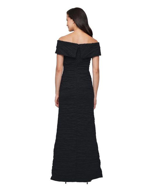 Alex Evenings Crinkle Detail Off-the-shoulder Gown in Black | Lyst