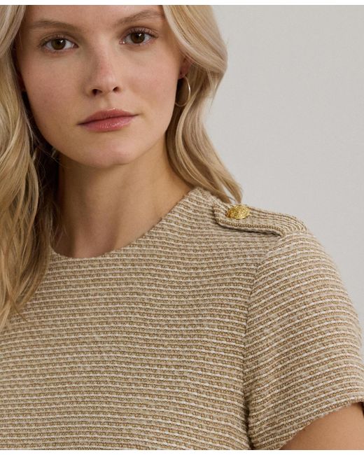 Ralph Lauren Button-trim Boucle Sheath Dress in Natural | Lyst