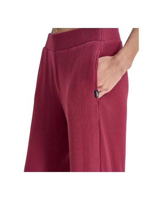 DKNY Brushed Rib-knit Straight-leg Pants in Red | Lyst