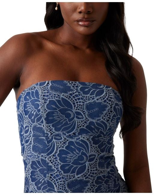 Guess Maisy Embroidered Lace Strapless Dress in Blue | Lyst