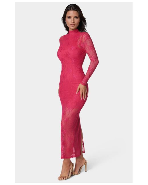Bebe Illusion Lace Maxi Dress in Red | Lyst