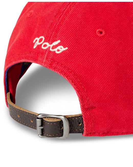 Polo Ralph Lauren Logo Washed Twill Ball Cap in Red for Men | Lyst