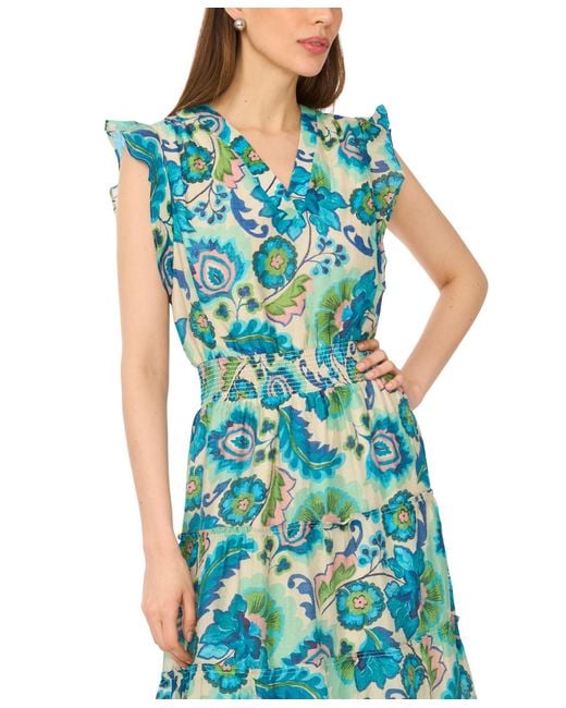 Msk Flutter Sleeve Smocked Waist V-neck Maxi Dress in Blue | Lyst