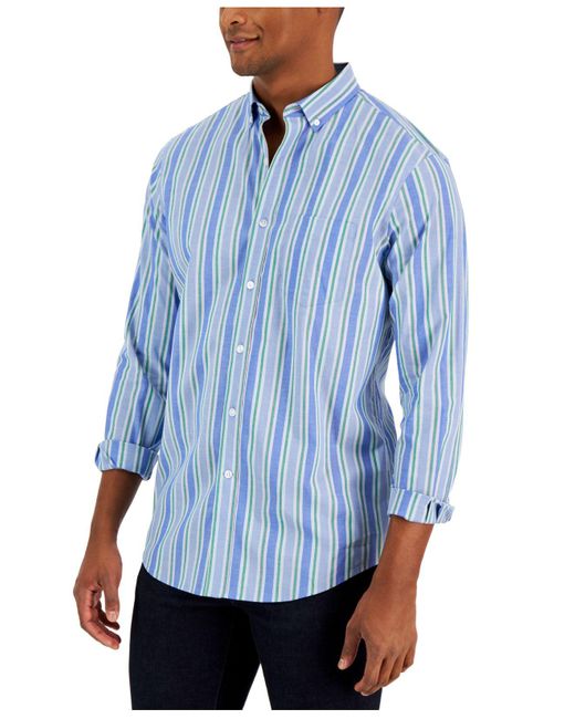 Club Room Craig Long Sleeve Striped Shirt Created For Macys In Blue