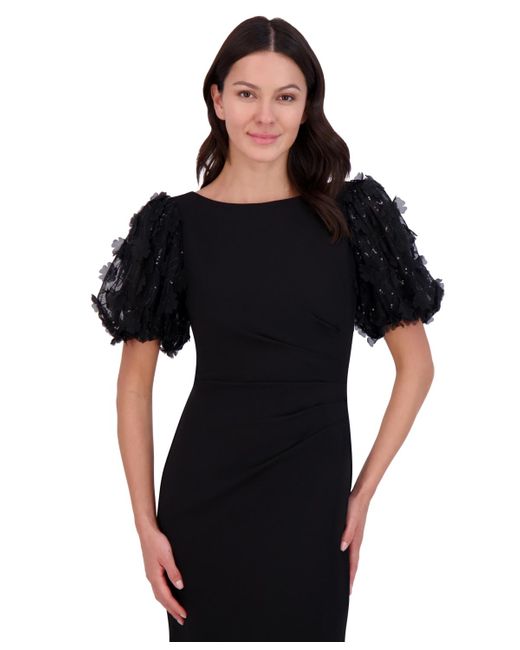 Eliza J Sequin 3d-petal Puff-sleeve Gown in Black | Lyst