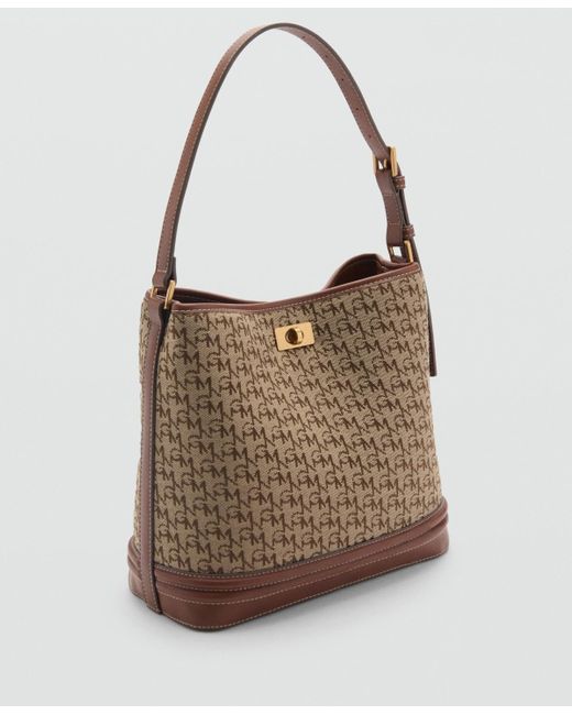 Mango Printed Logo Shopper Bag in Brown | Lyst