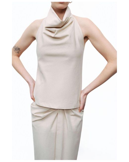 Nocturne Draped Neckline Open Back Detailed Blouse in White | Lyst