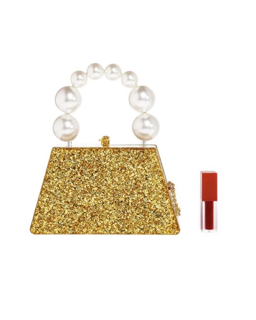 Milanblocks Forever Love Glitter Top Handle Acrylic Clutch in White | Lyst